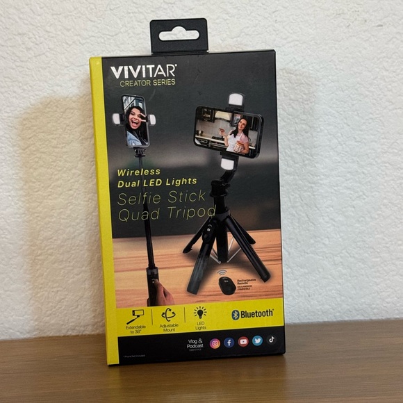 Other | Vivitar Wireless Dual Led Lights Selfie Stick Quad Tripod ...